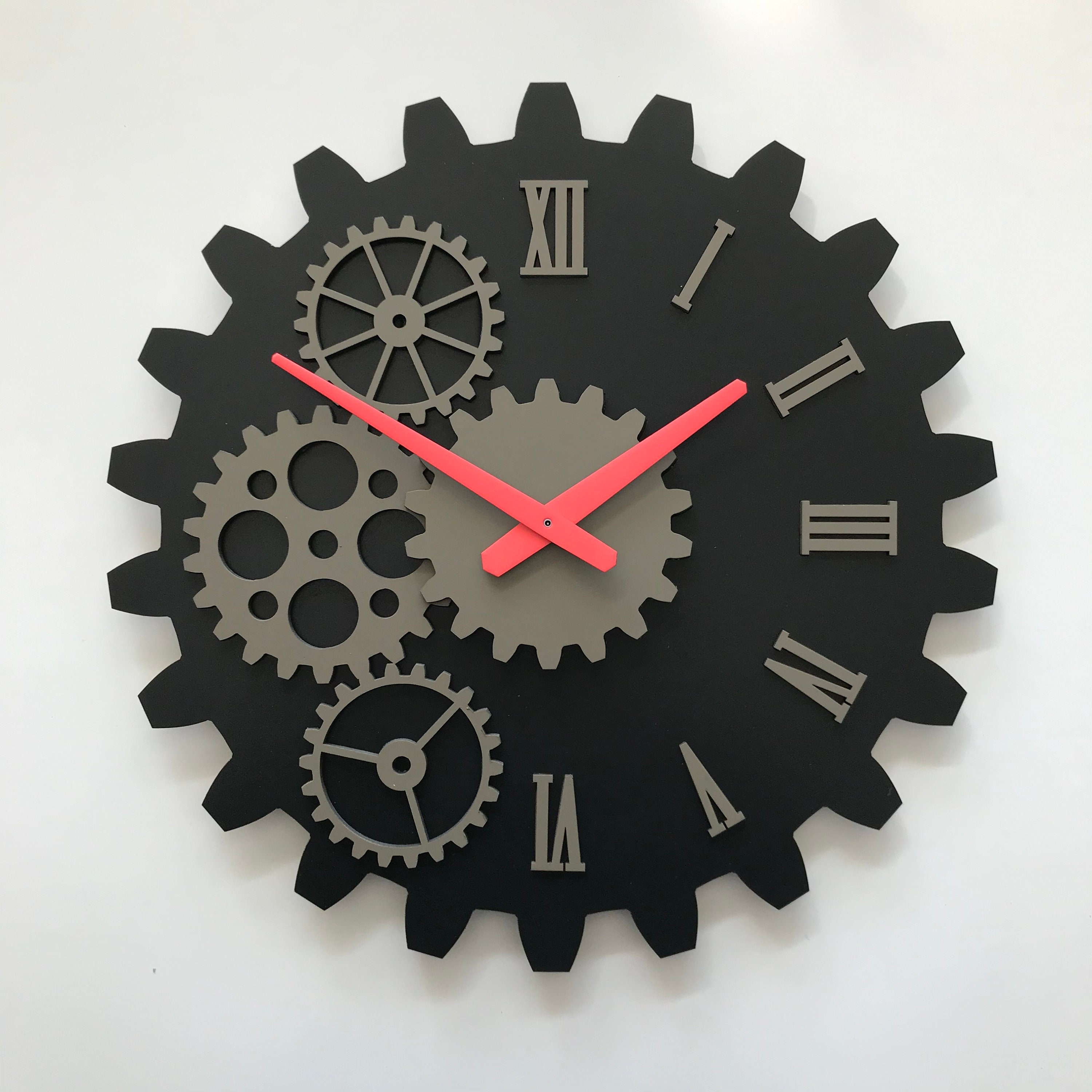 Modern Wall Clock, Gear Clock, Wooden Clock, Large Clock, Wooden Wall ...