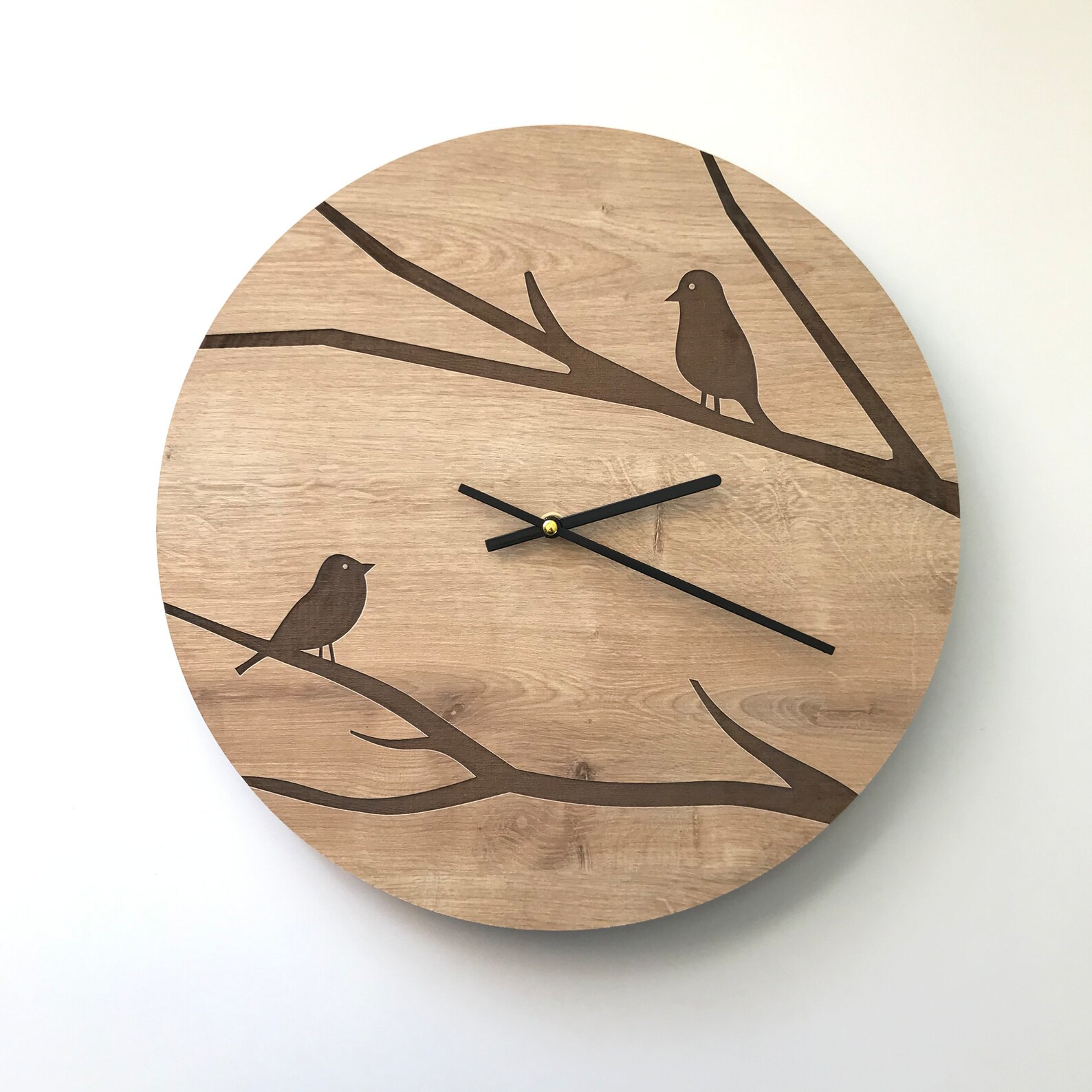 Oak Wood Bird Clock: Modern Retro Wall Decor - Etsy