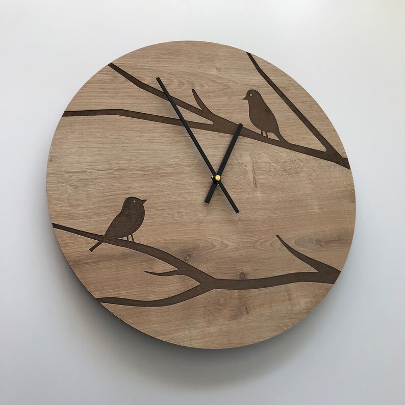 Bird Clock Modern Wall Clock Retro Clock Wooden Clock - Etsy