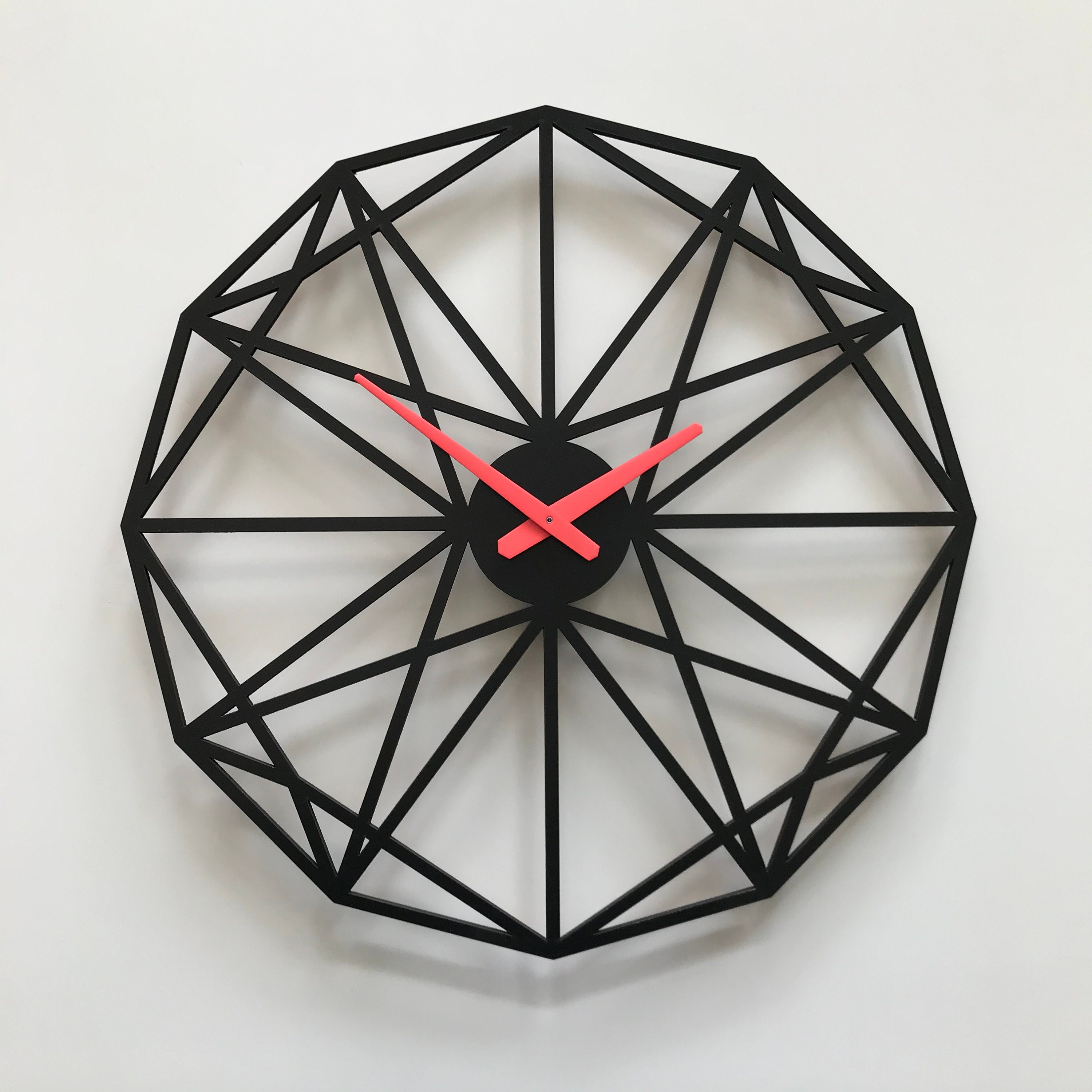 Geometric Wall Clock, Modern Clock, Wooden Clock, Large Clock, Wooden ...