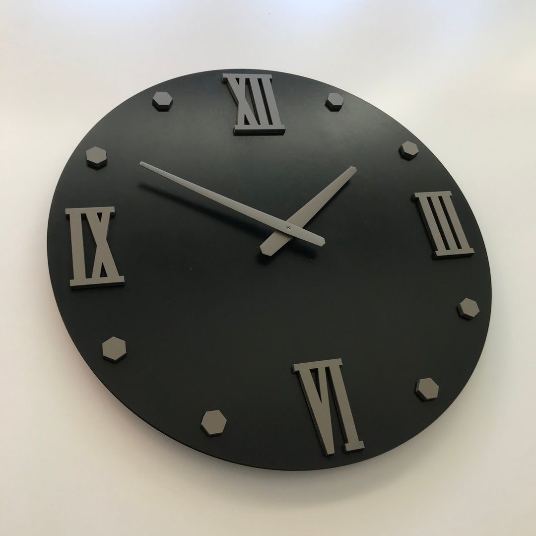 Modern Black Wall Clock, Gear Clock, Wooden Clock, Large Clock, Wooden ...