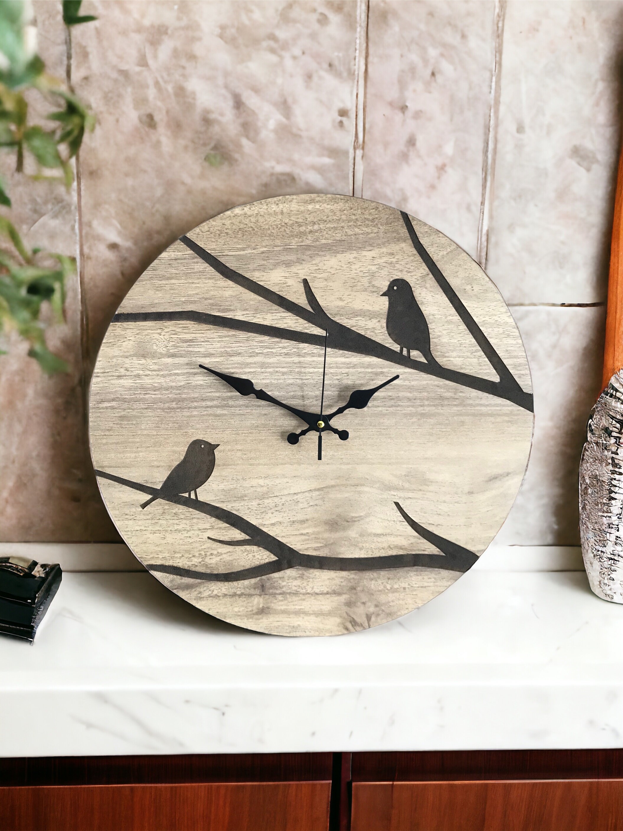 Bird Clock, Modern Wall Clock, Retro Clock, Wooden Clock, Large Clock ...