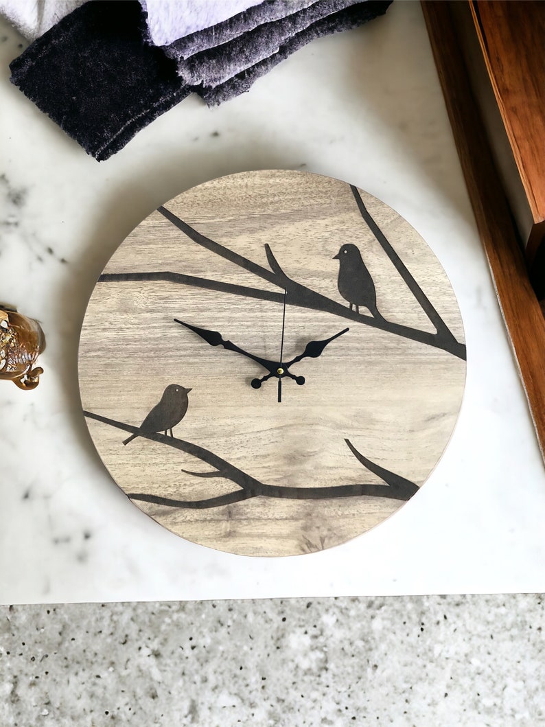 Bird Clock, Modern Wall Clock, Retro Clock, Wooden Clock, Large Clock ...