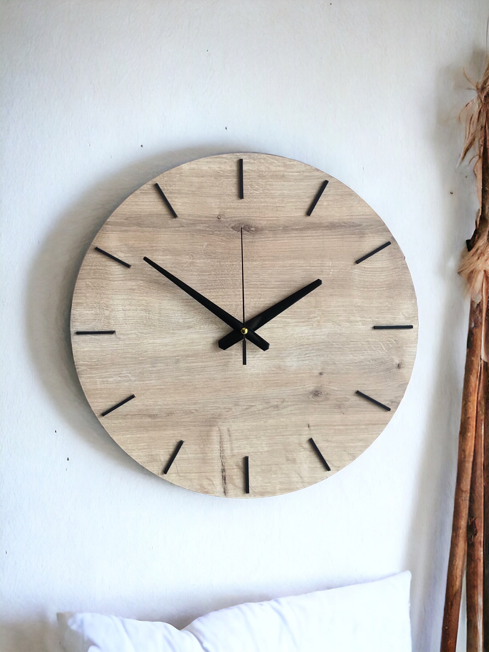 Minimalist Wall Clock, Boho Wooden Clock, Minimal Wall Clock, Large ...