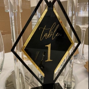 Black and Gold Diamond Table Number | Wedding Signage | Table Numbers ...