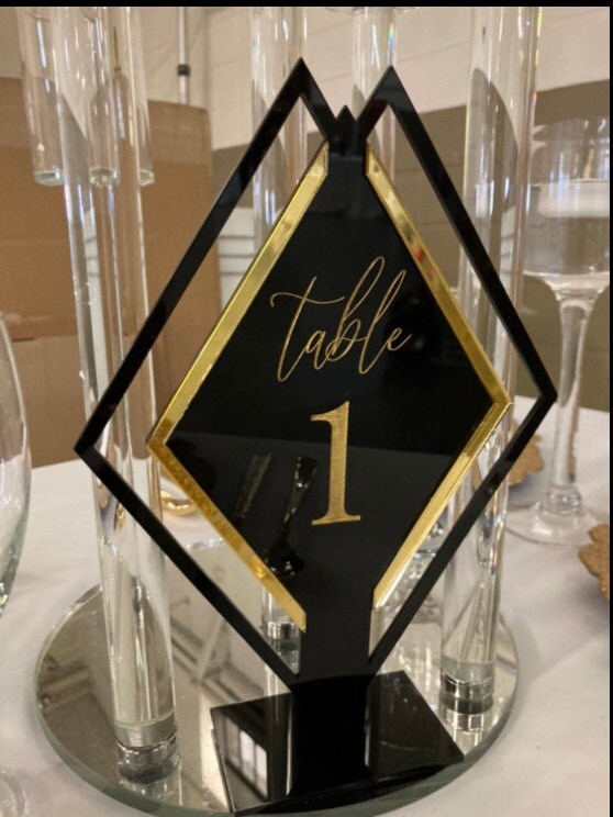Black and Gold Diamond Table Number Wedding Signage Table - Etsy
