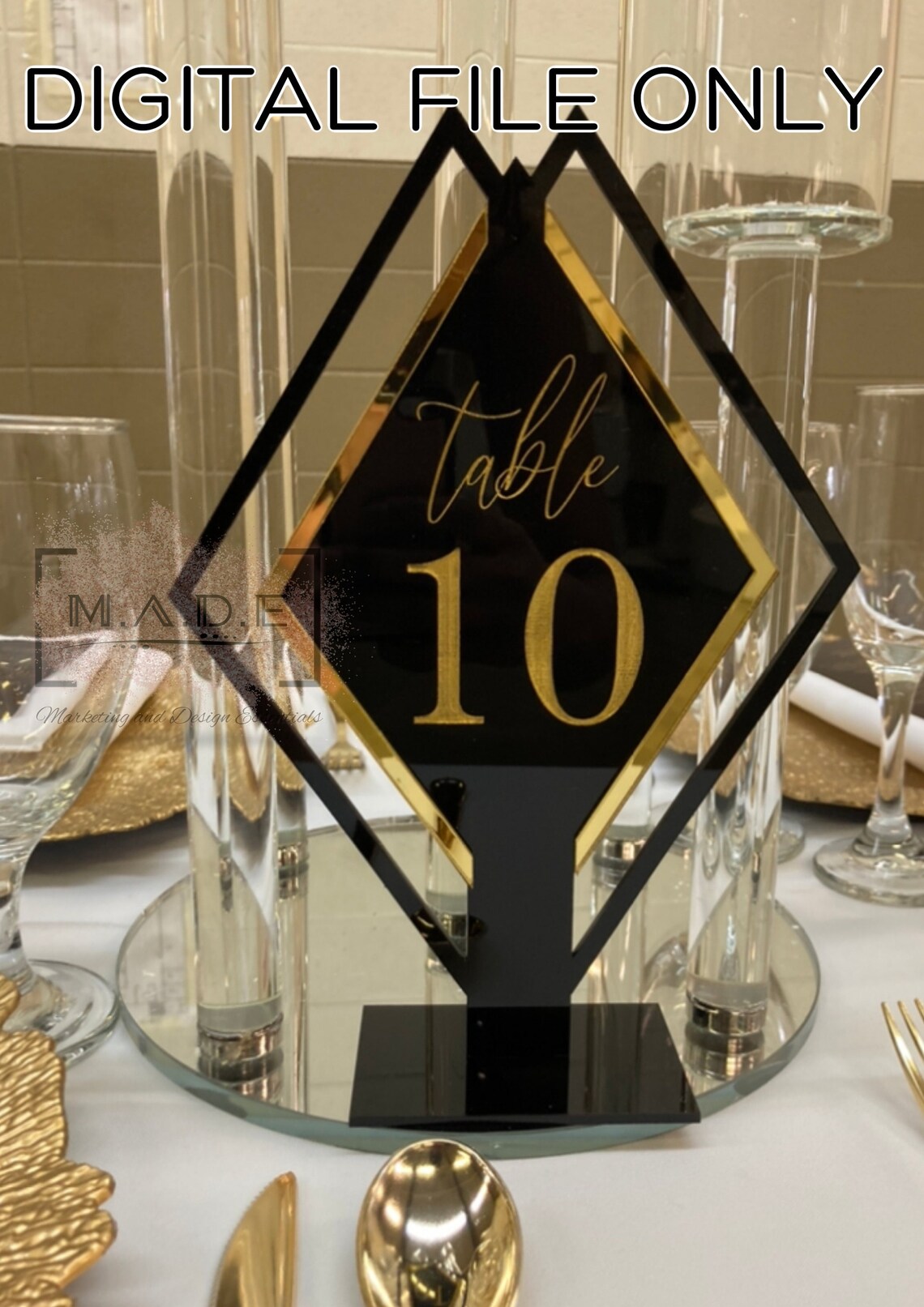 DIGITAL FILE Wedding Table Sign, Acrylic Diamond Table Number , Svg ...