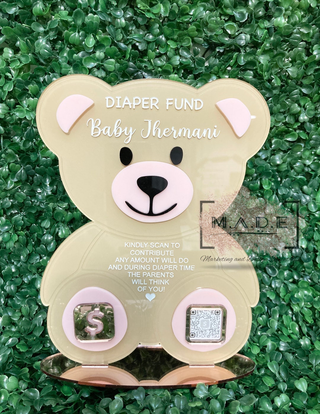 Teddy Bear Diaper Fund Acrylic Sign | Baby Shower Diaper Fund - Etsy