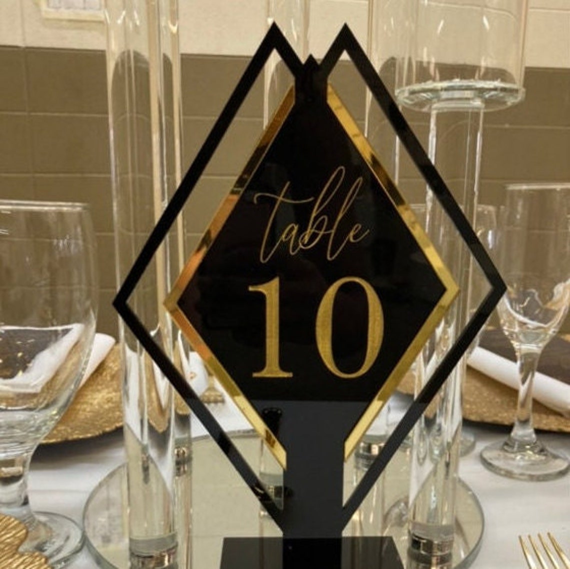 Black and Gold Diamond Table Number Wedding Signage Table - Etsy