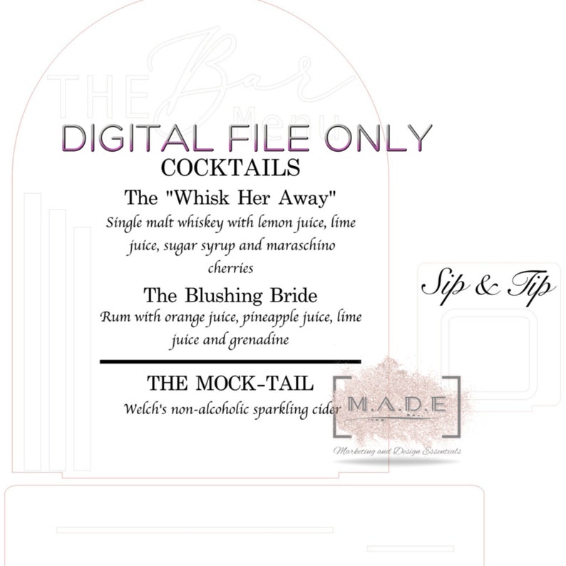 DIGITAL FILE Bar Menu Sign Bar Menu Svg File Glowforge File - Etsy