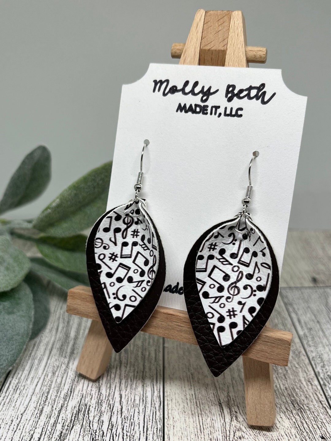 Music Earrings, Musical Note Earrings, Music Note Faux Leather, Black ...