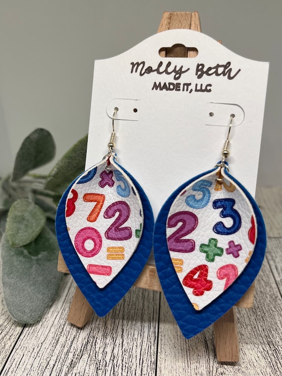 Math Teacher Earrings Number Earrings Math Earrings Math Faux Leather Colorful Mth Earrings Math Teacher Gifts Math Accessories Etsy