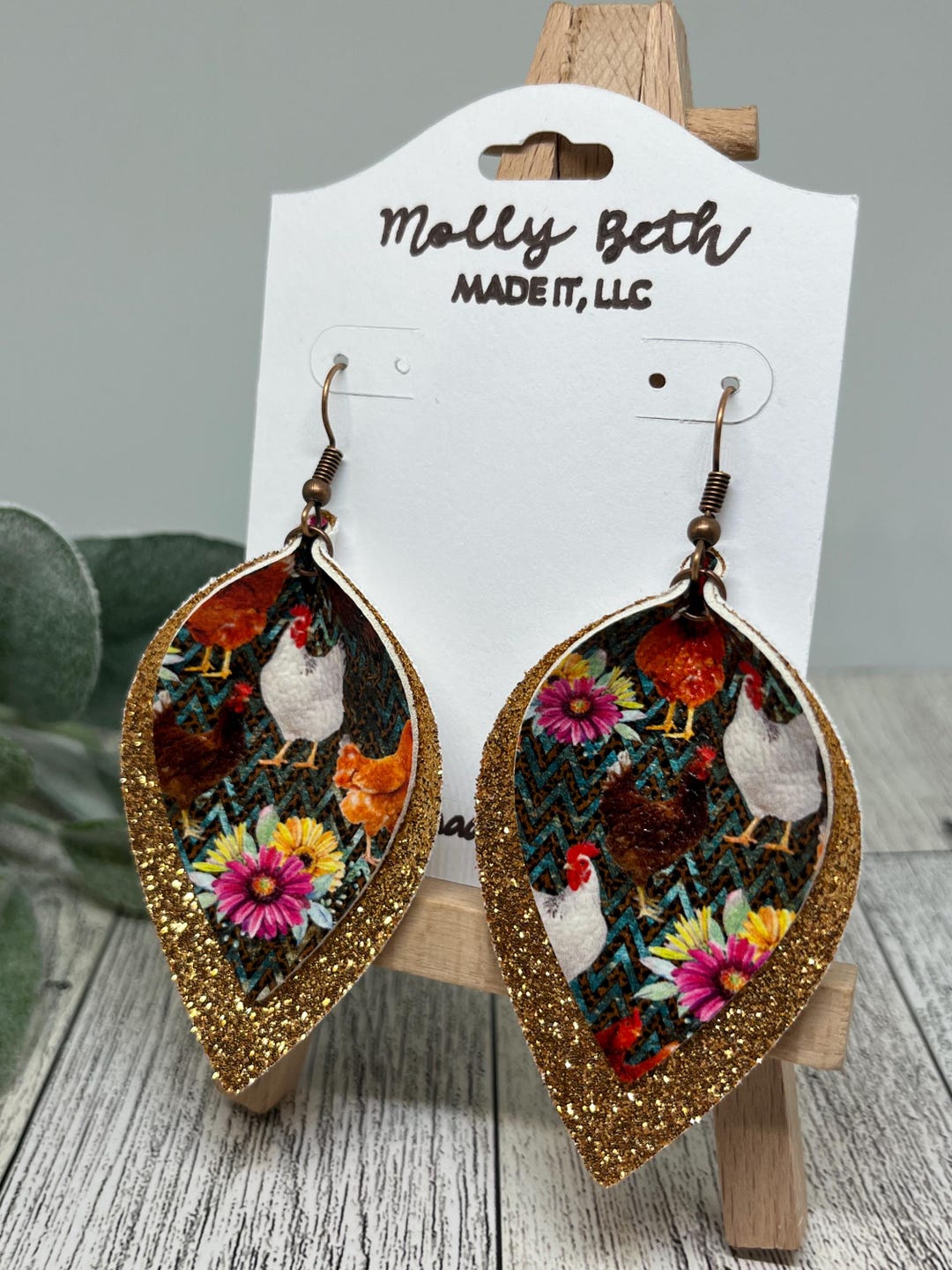 Chicken Earrings, Chickens and Flowers, Chicken Gifts, Chicken Jewelry ...