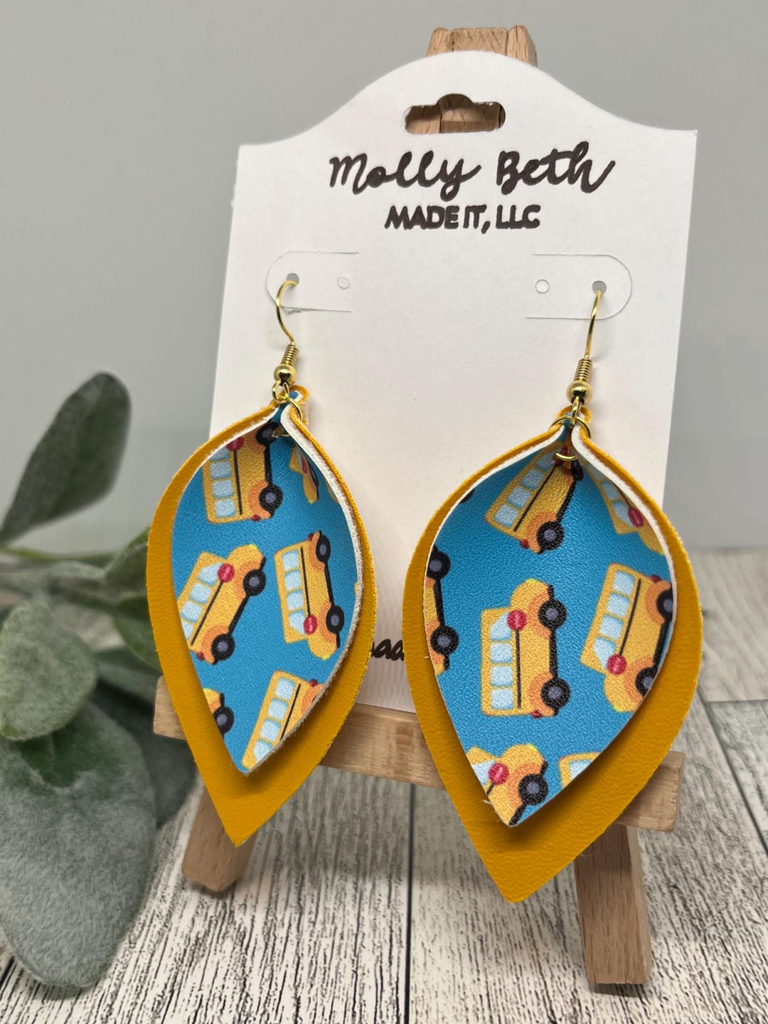 School Bus Earrings, Glittery School Bus Earrings, Faux Leather School ...