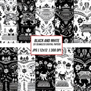 Black and White, BW Floral Seamless Repeat Pattern, Backgrounds ...