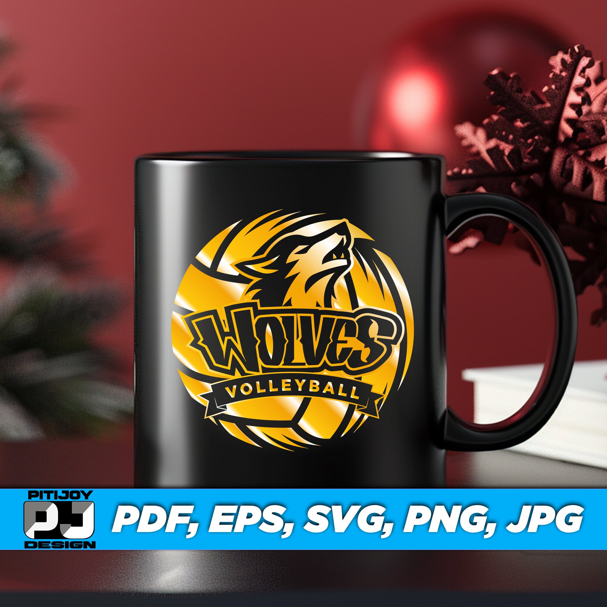 Gold Wolves Volleyball Team Mascot Design for Mugs and Other Products ...