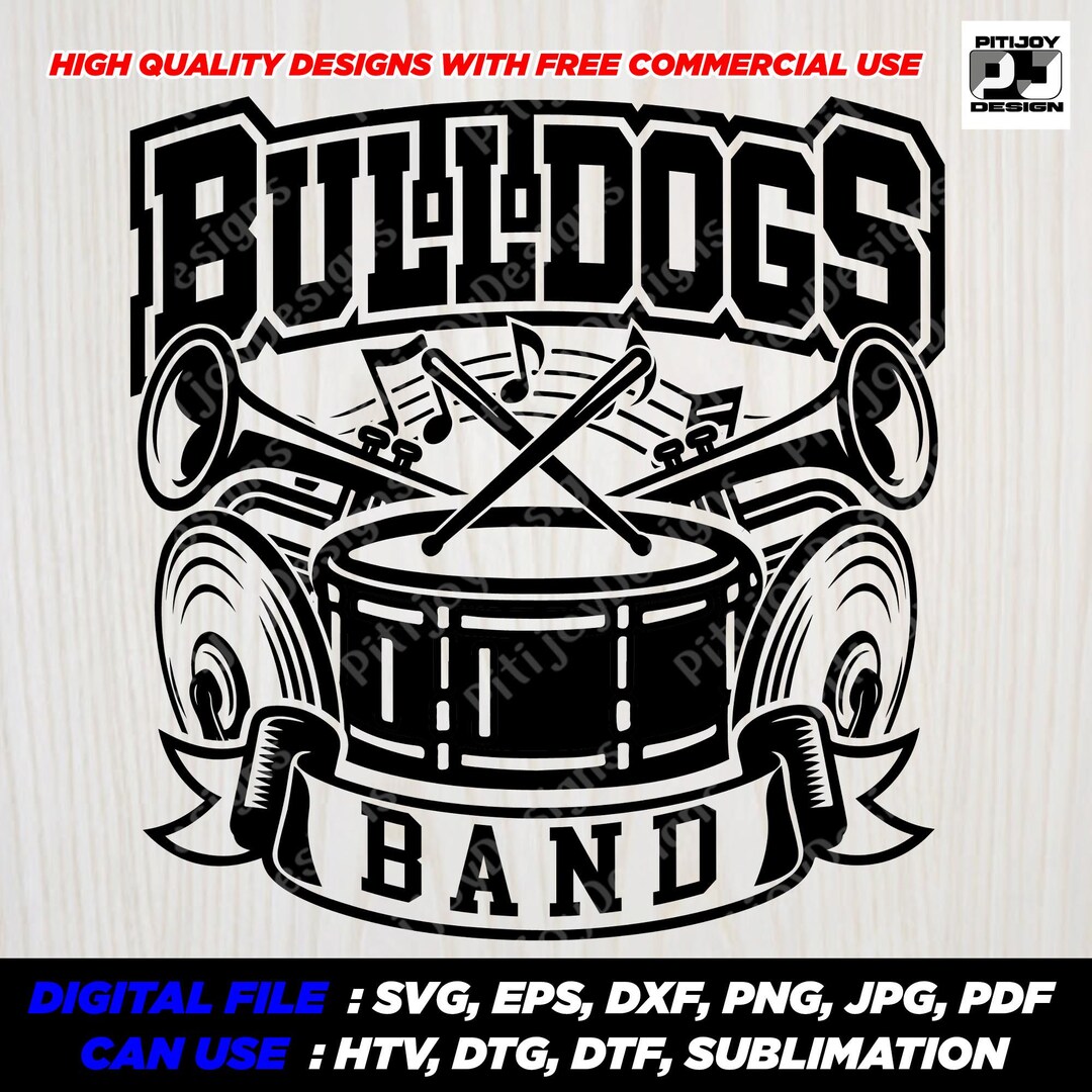 Bulldogs Band Drumline Svg With Trumpet and Music Notes, School ...