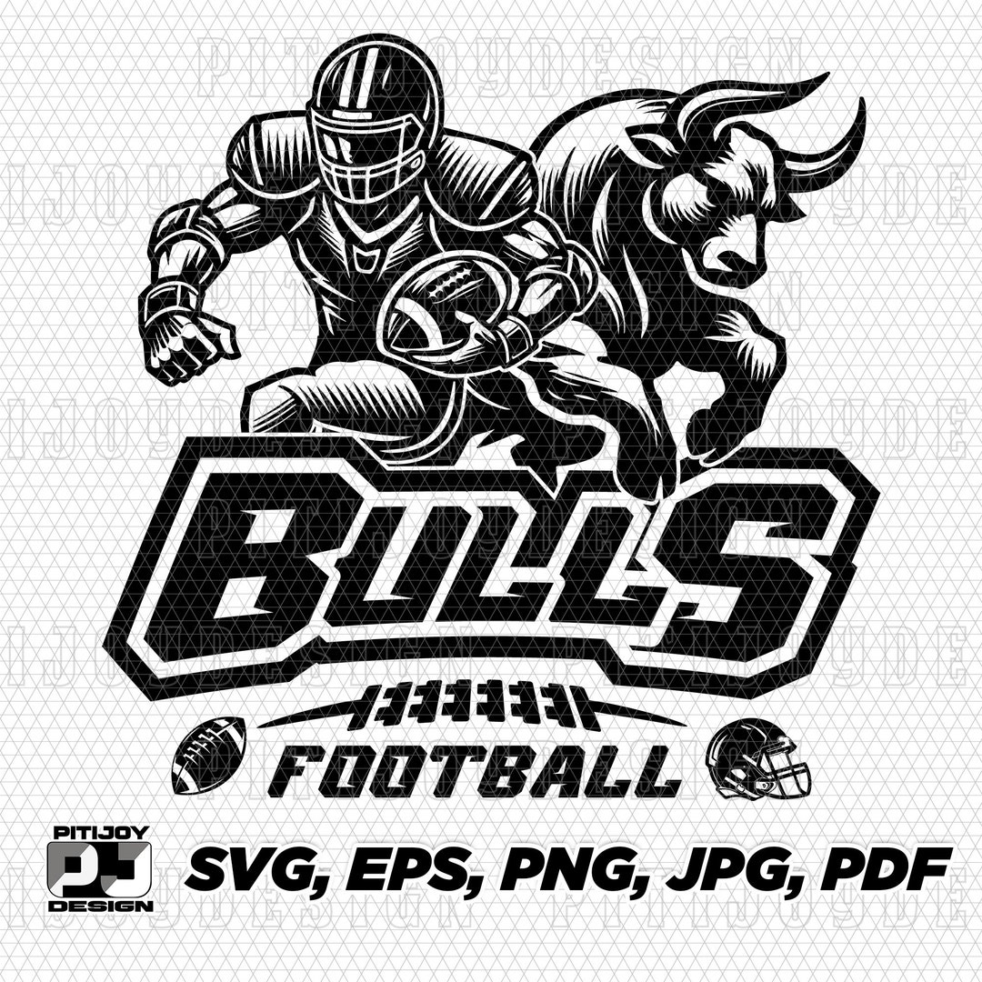 Bulls Football SVG, Bull Mascot Logo for School Team, Cheer and Sports ...