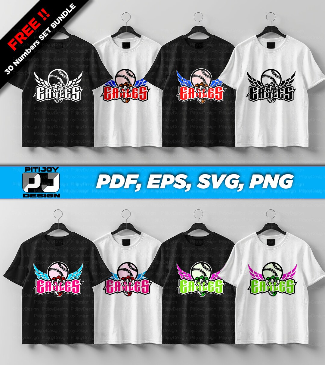 Eagles Baseball Team Mascot Design for Custom Apparel, Perfect for Team ...