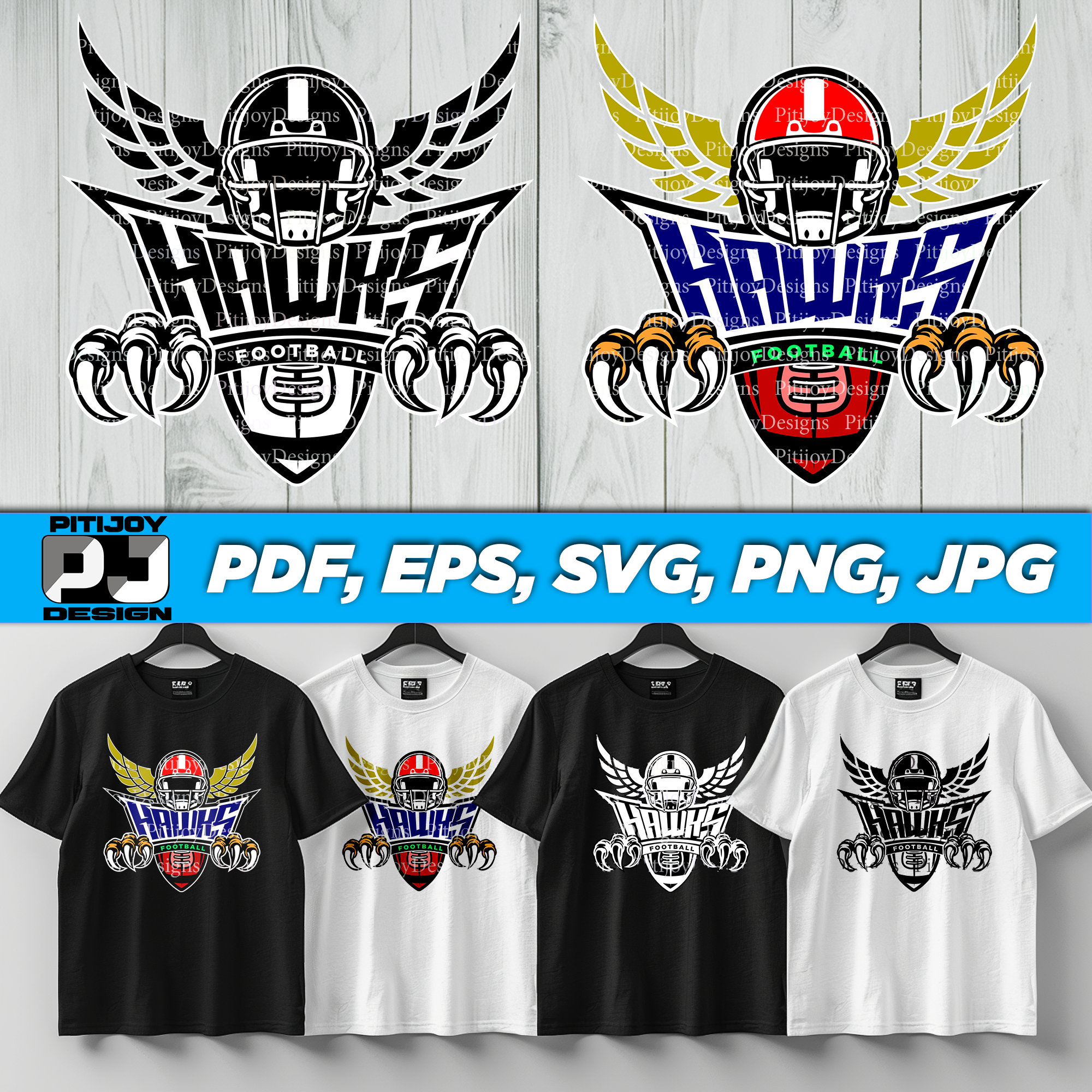 Hawks Football Team Mascot Design for Custom Apparel and Merchandise ...