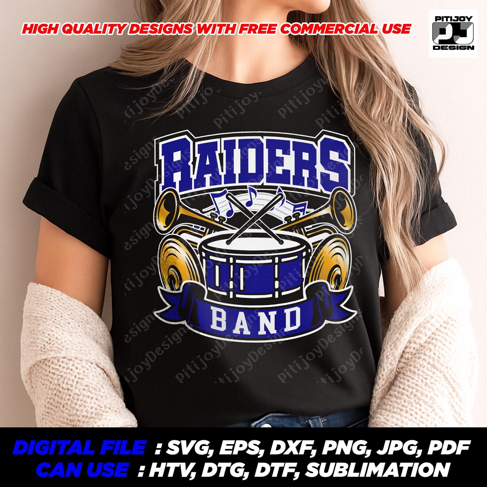 Raiders Marching Band SVG Design – School Spirit Drum and Trumpet Logo ...