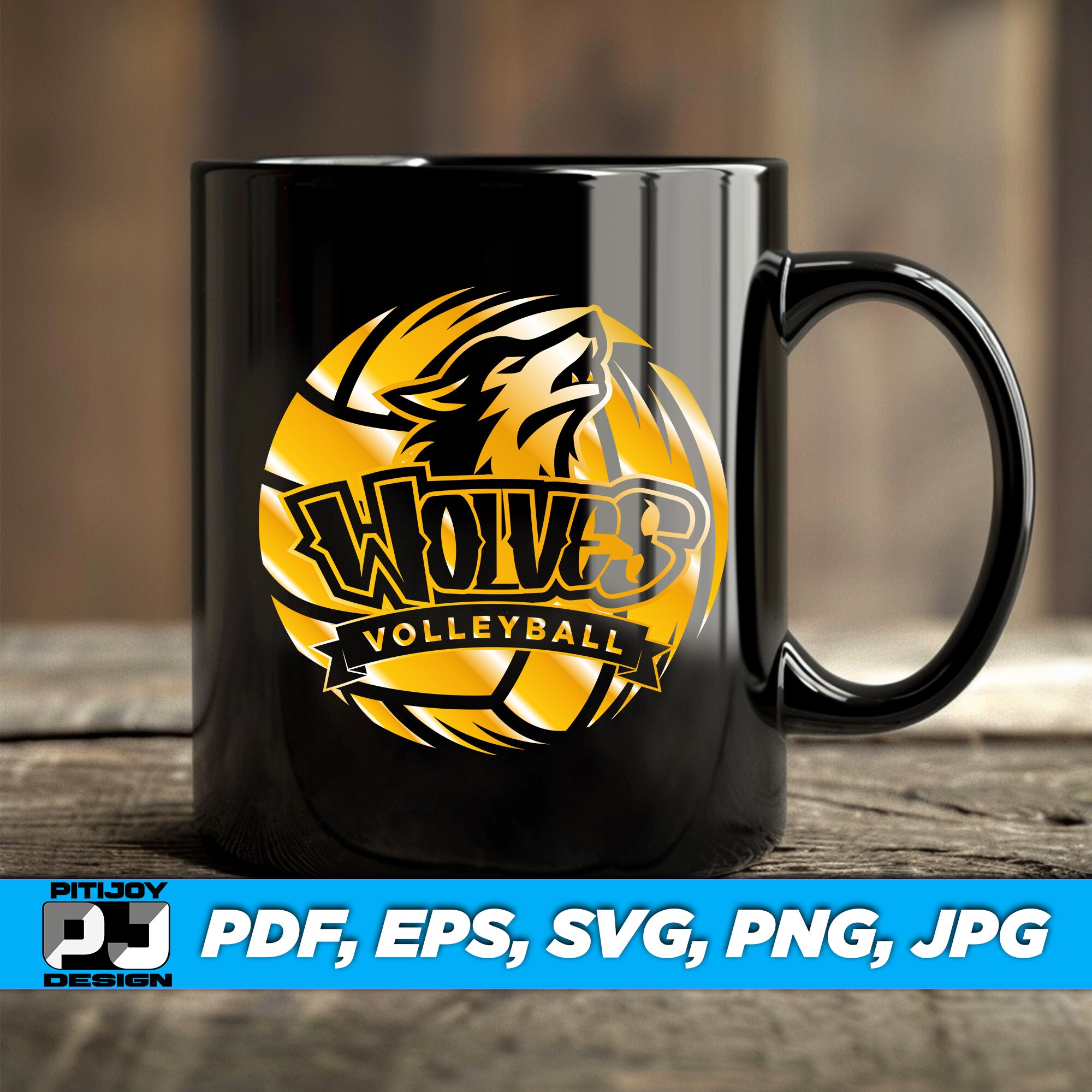 Gold Wolves Volleyball Team Mascot Design for Mugs and Other Products ...