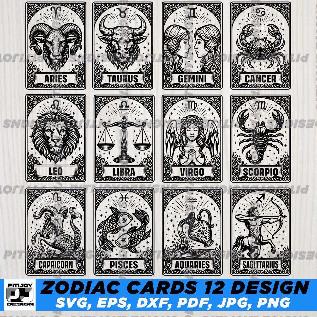 Zodiac Cards SVG, Zodiac Cards Bundle, Tarot Cards Svg, Zodiac Svg ...