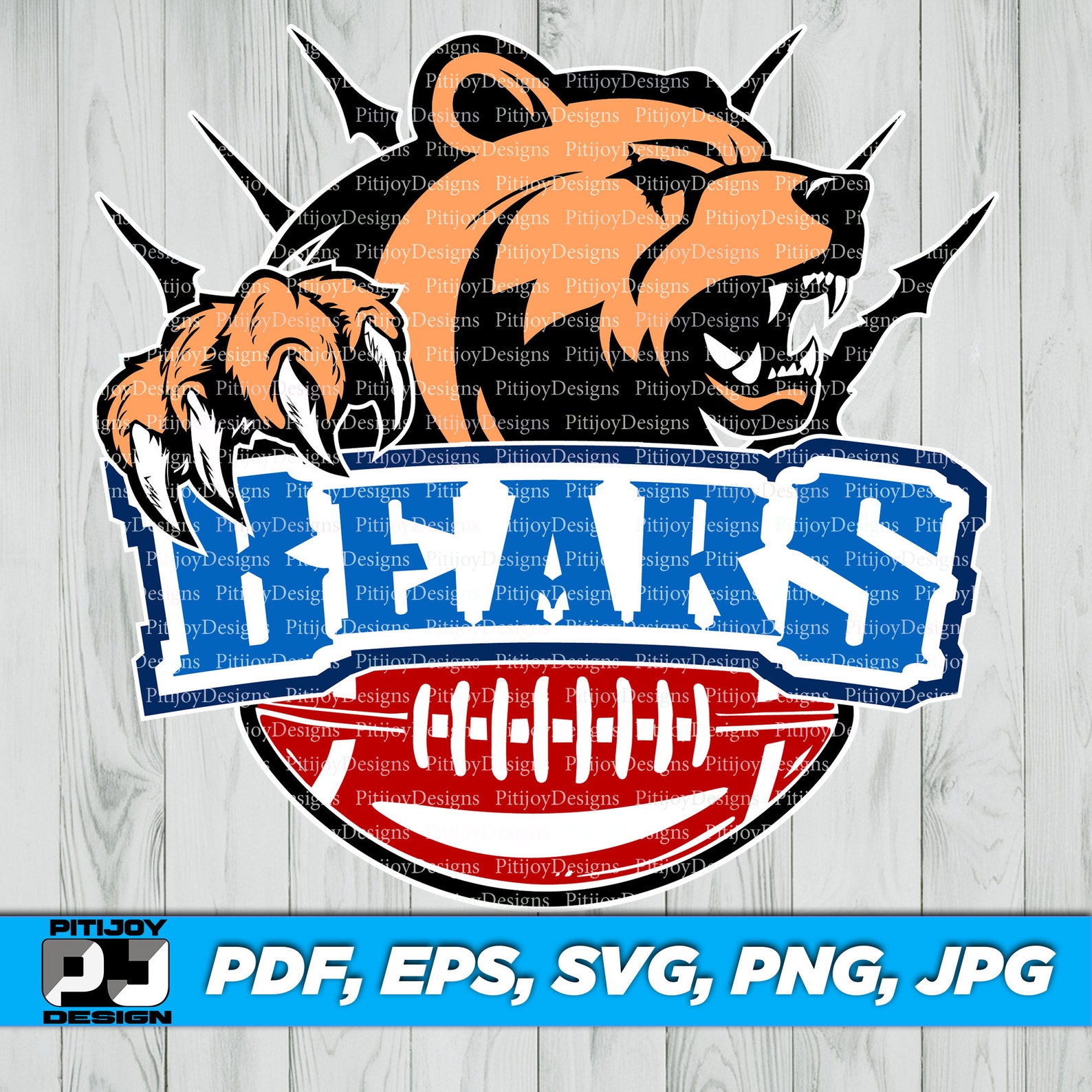 Bears Football Svg Bear Football Svg Bears Football Png Bear Svg Bears ...