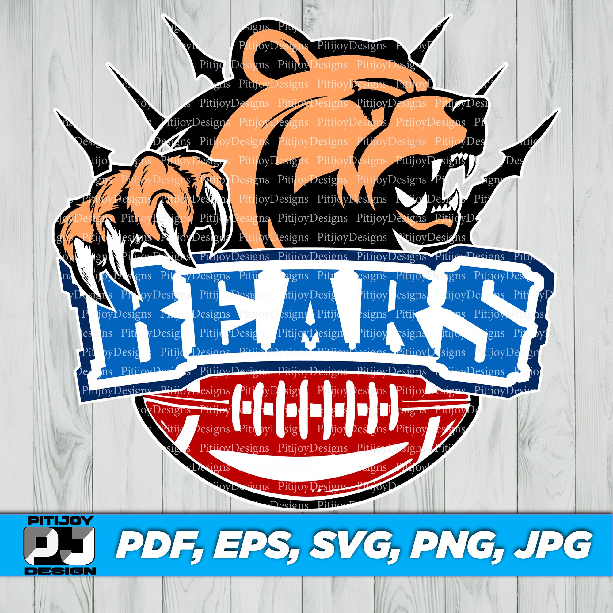 Bears Football Svg Bear Football Svg Bears Football Png Bear Svg Bears ...