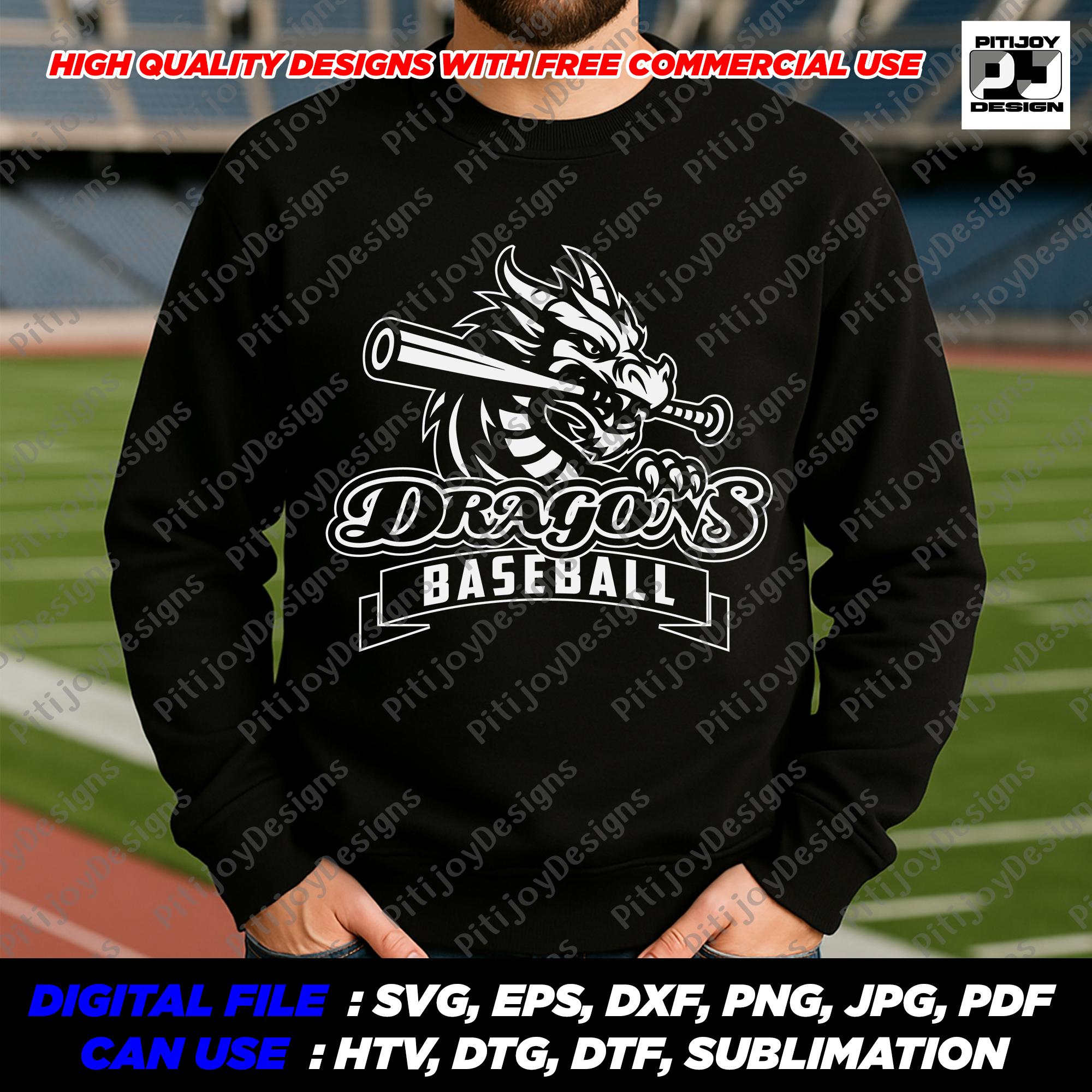 Dragons Baseball SVG Cut File | Fierce Dragon Sports Mascot | Baseball ...