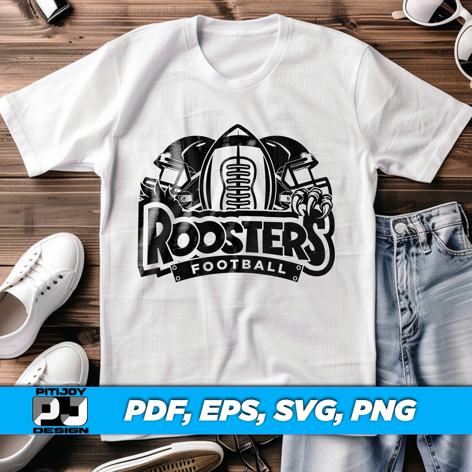 Roosters Football Team Logo-Design für individuelle Kleidung und Waren ...