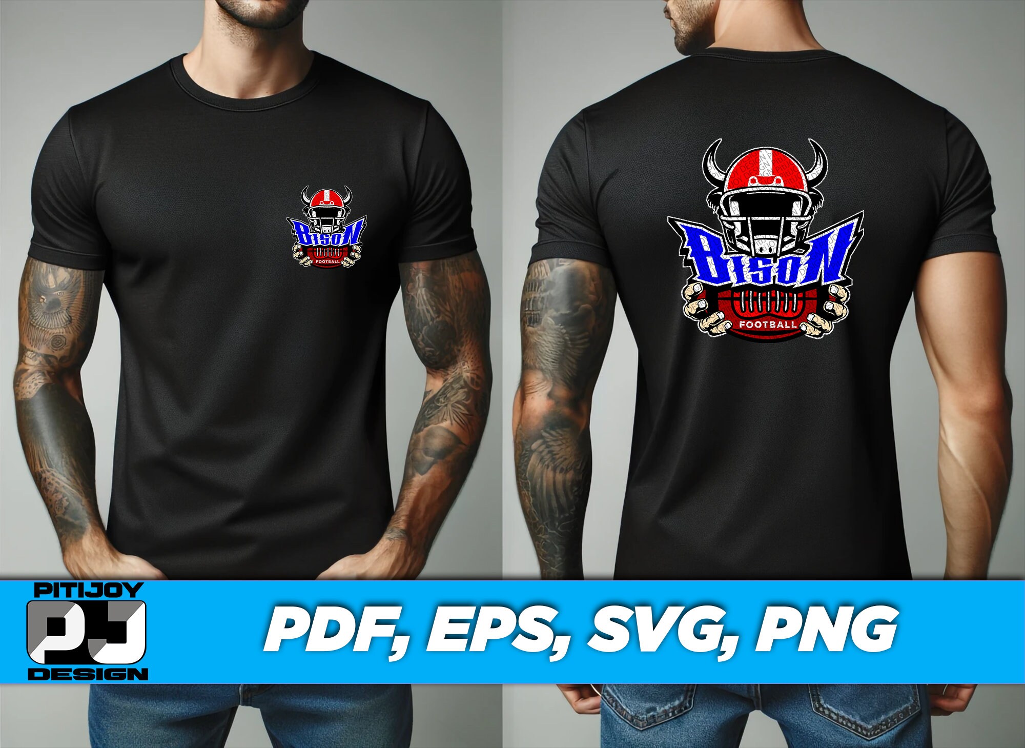 Bison Football Team Mascot Design for Custom Apparel, Bold and ...