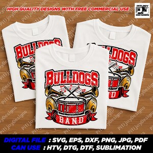 Bulldogs Band Drumline Svg With Trumpet and Music Notes, School ...