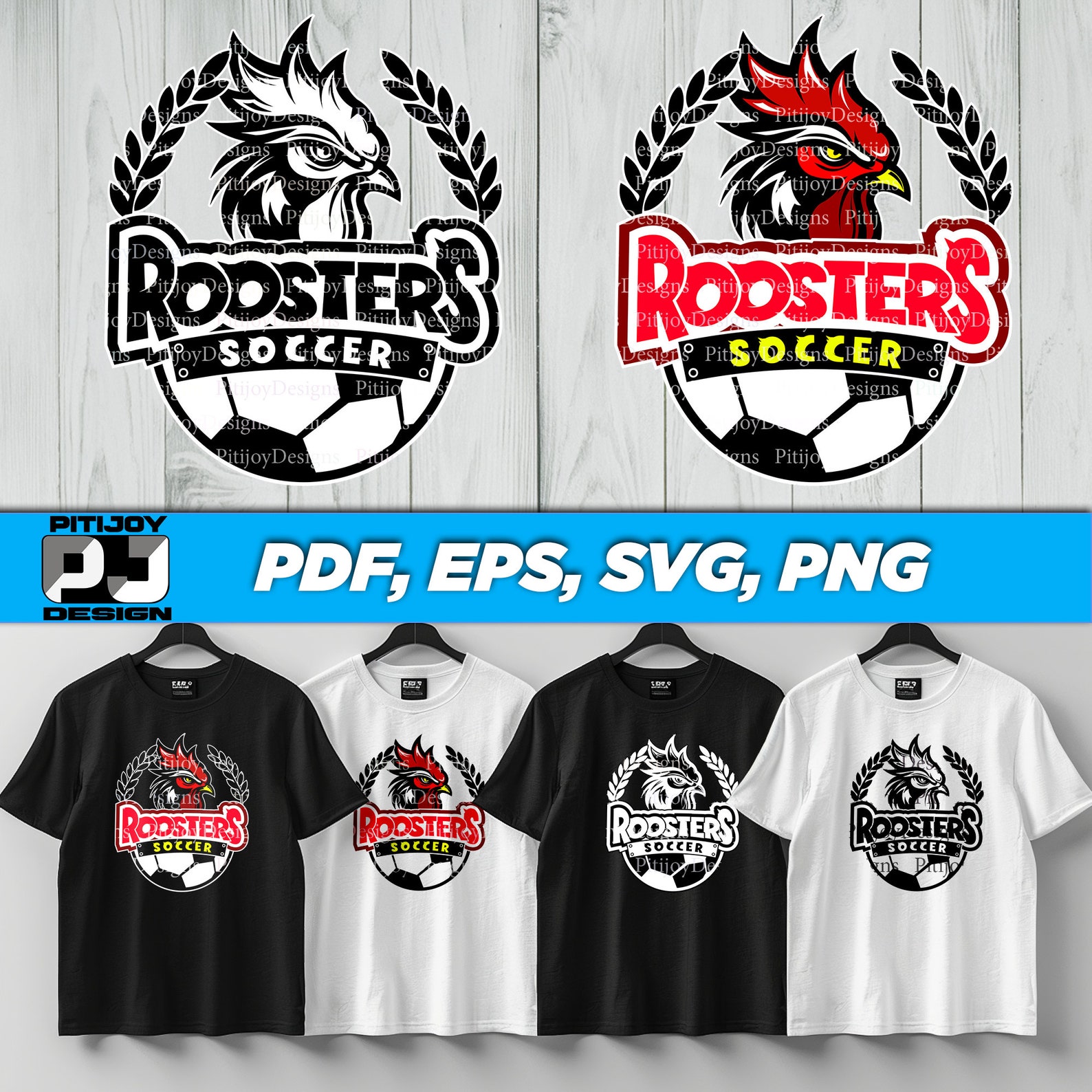 Roosters Soccer Team Logo Design for Custom Apparel and Merchandise ...