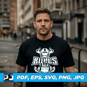 Bull Football SVG, Aggressive Mascot Design, Smoke Snorting Helmet Logo ...
