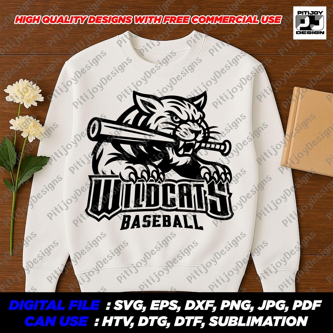 Wildcats Baseball SVG Cut File | Fierce Wildcat Mascot Logo | Sports ...