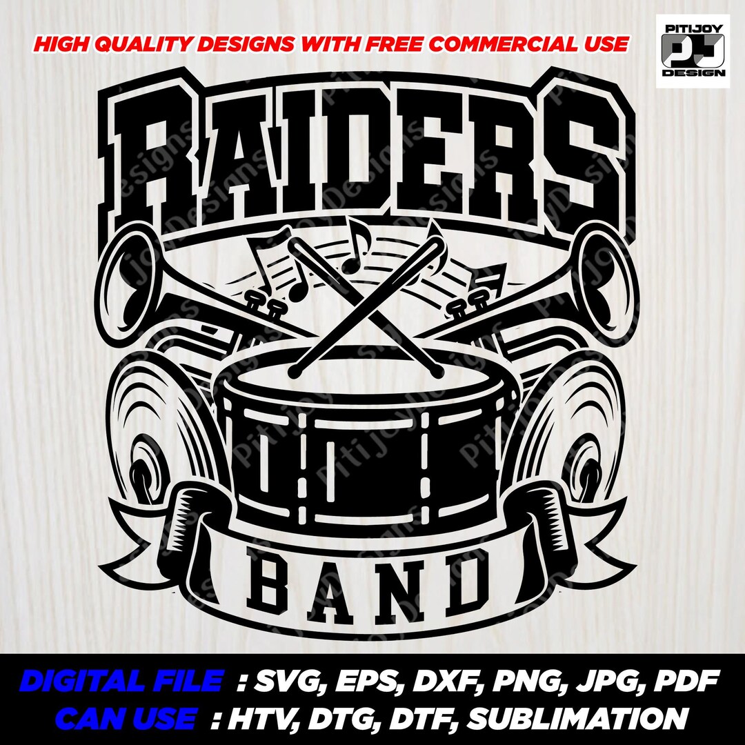 Raiders Marching Band SVG Design – School Spirit Drum and Trumpet Logo ...