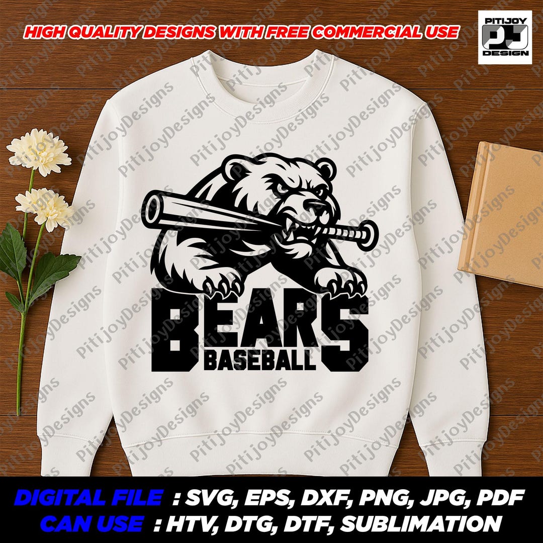 Bears Baseball SVG Cut File | Fierce Bear Mascot Logo | Baseball Team ...