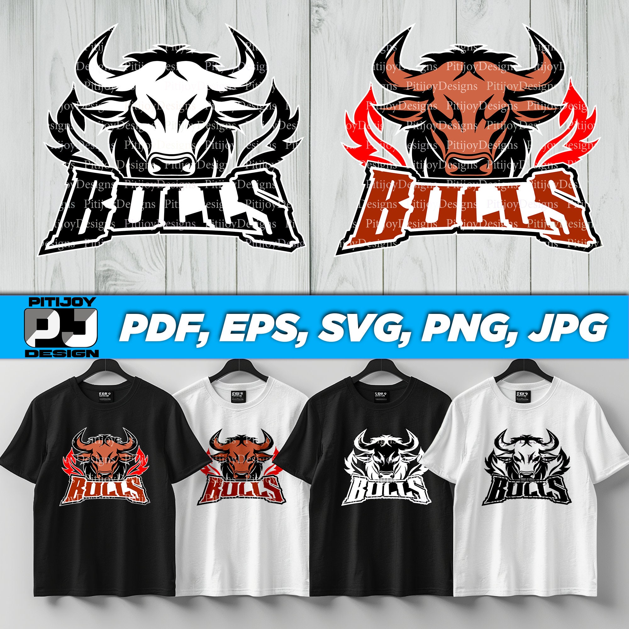 Bulls Team Mascot - Bulls SVG, Bulls Art, Bulls Clipart, Bulls Design ...