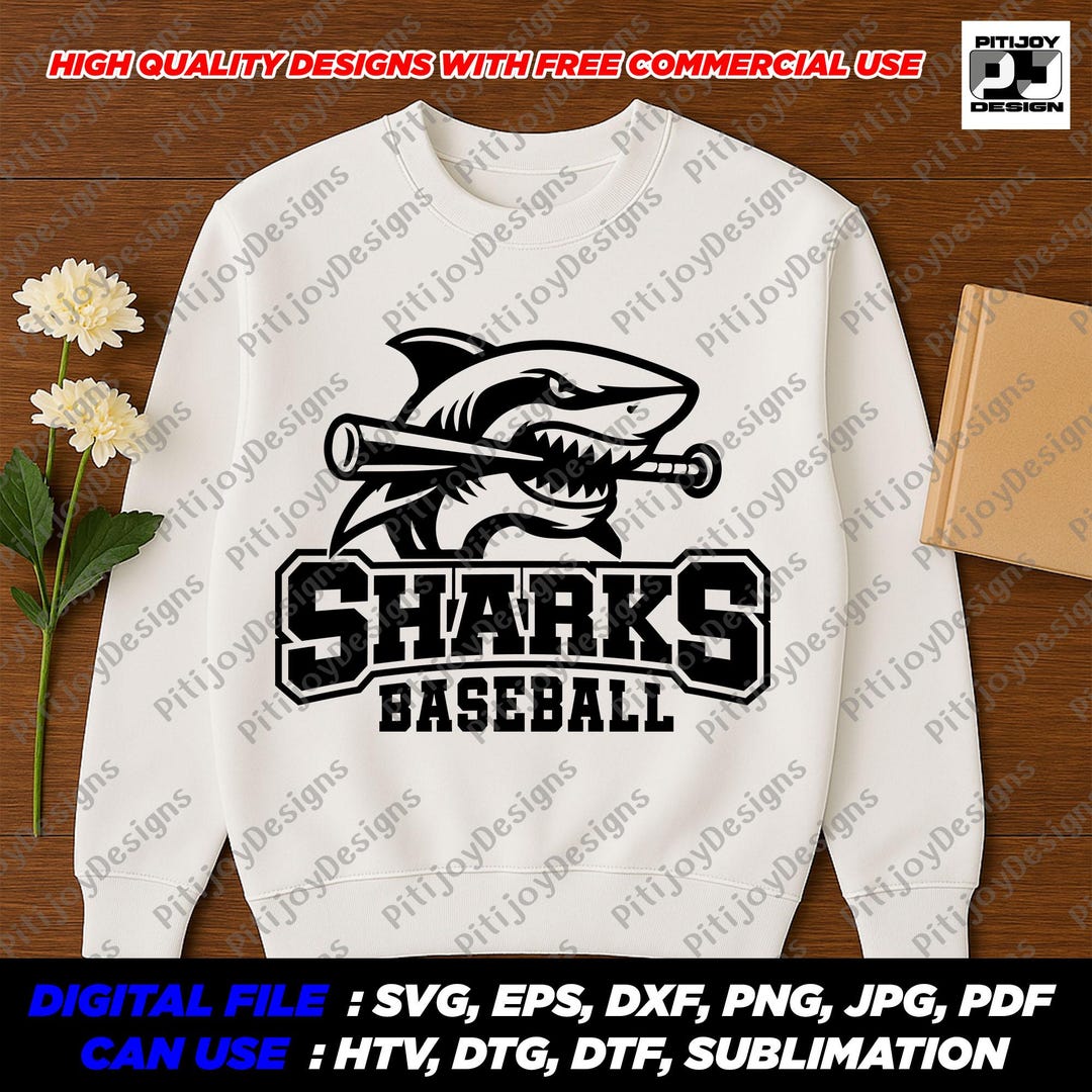 Sharks Baseball Svg Mascot Cut File for Cricut and Sublimation, Fierce ...