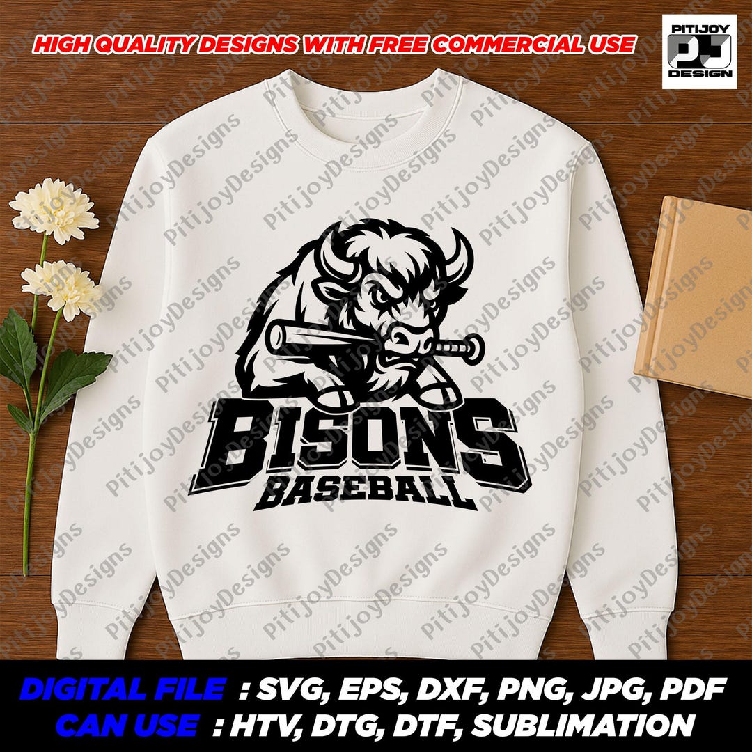 Bisons Baseball Svg Mascot Cut File for Cricut and Sublimation, Bold ...
