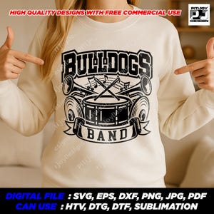 Bulldogs Band Drumline Svg With Trumpet and Music Notes, School ...