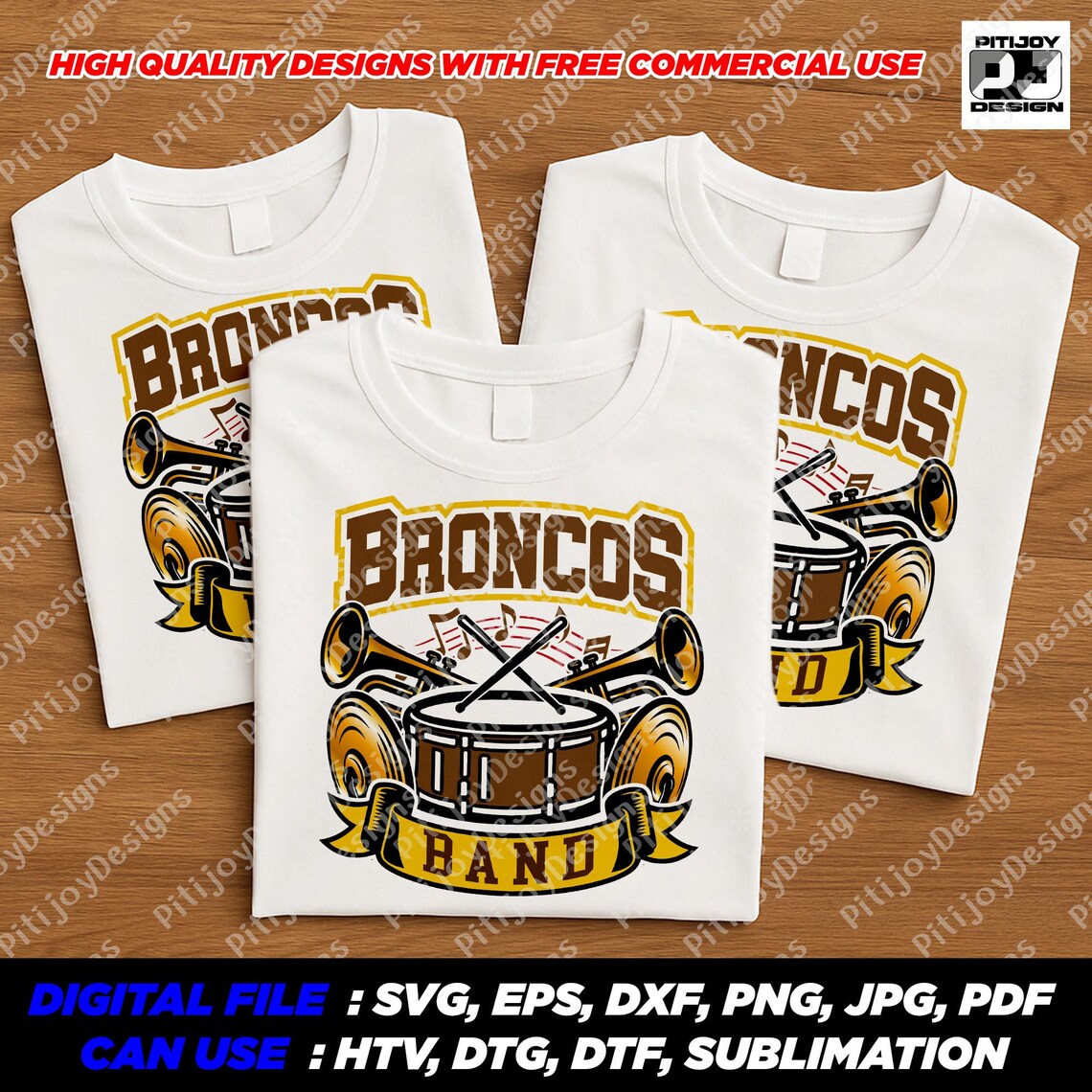 Broncos Band Drumline Svg With Trumpet and Drum, School Marching Band ...