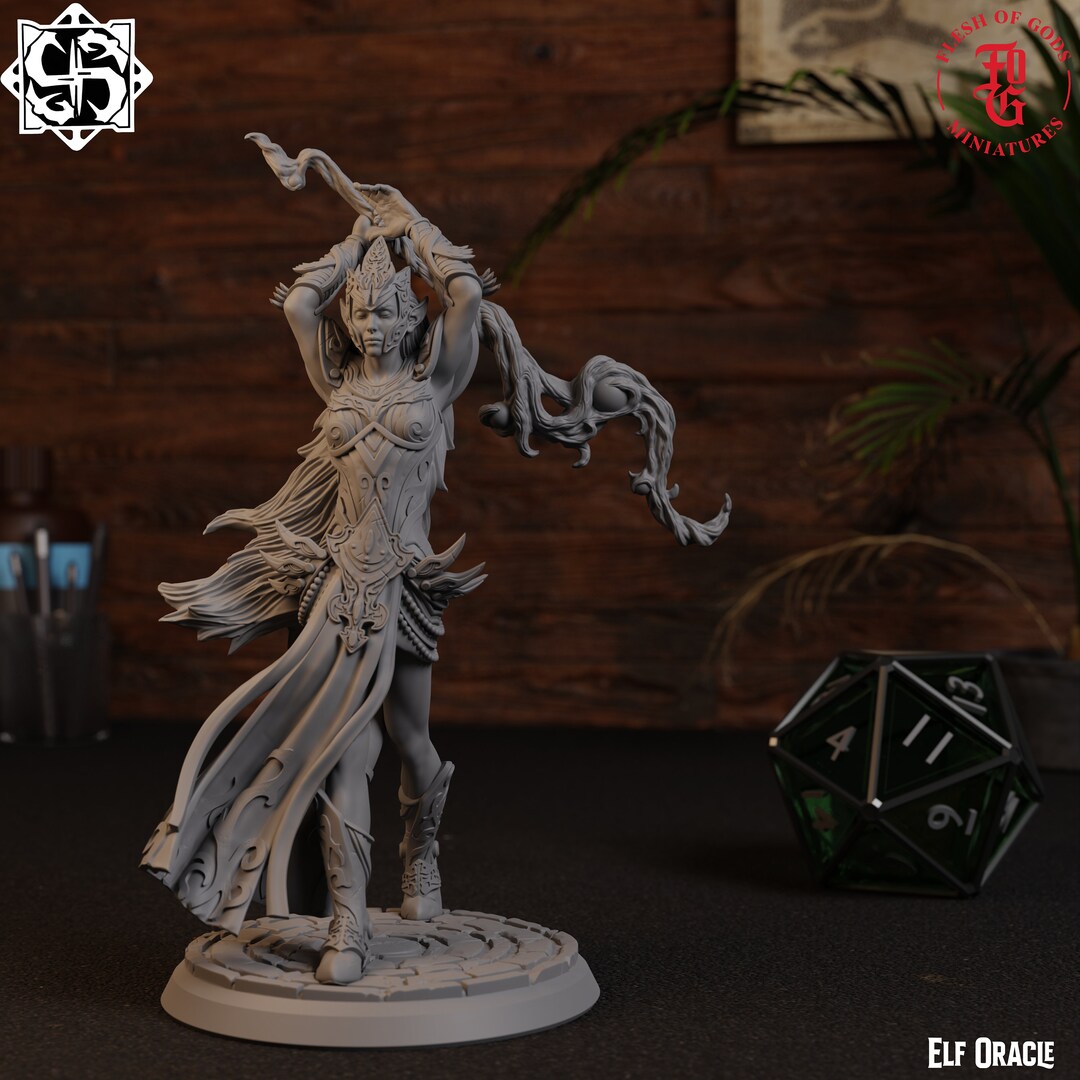 Elf Oracle Fantasy Tabletop Miniature 28MM 100MM Dungeons and Dragons ...