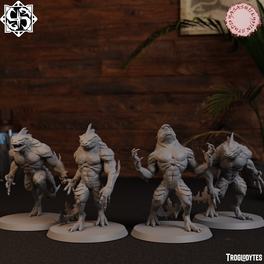 Troglodytes 3D Printed Fantasy Tabletop Miniatures 28MM 100MM Dungeons ...