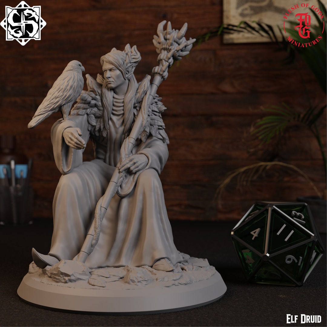 Elf Druid Fantasy Tabletop Miniature 28MM 100MM Dungeons and Dragons ...