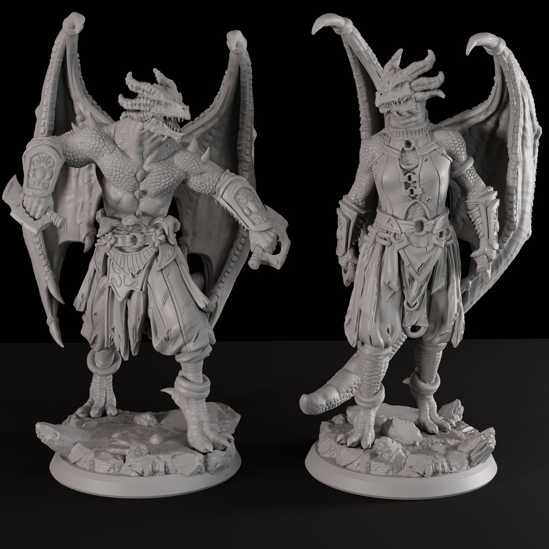 Draconian Fighters 3D Printed Fantasy Tabletop Miniatures 28MM 100MM ...