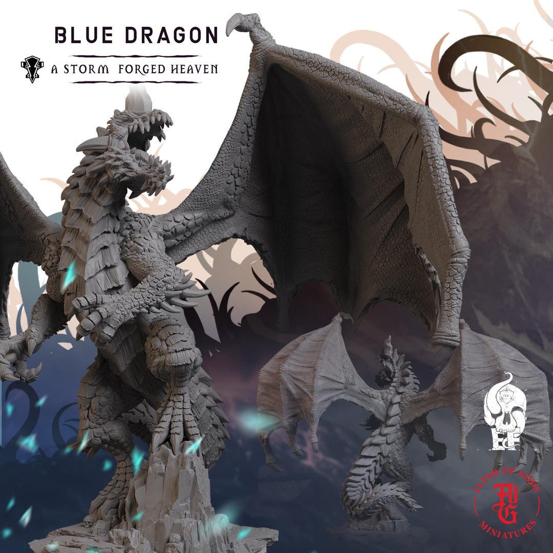 Blue Dragon | 3D Printed Fantasy Tabletop Miniature - 28MM - 54MM ...