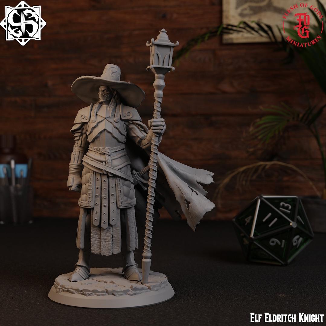 Elf Eldritch Knight Fantasy Tabletop Miniature 28MM 100MM Dungeons and ...