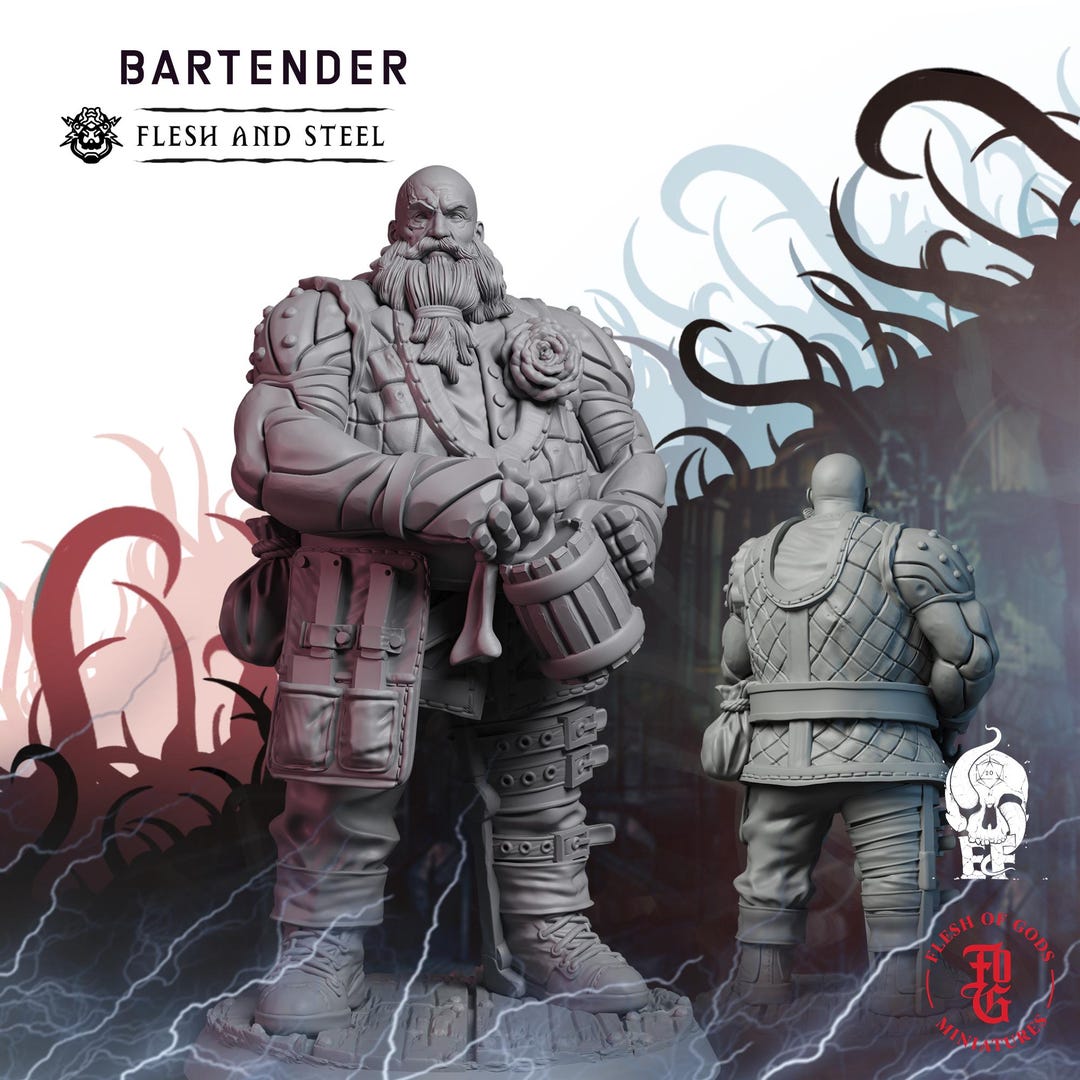 Bartender | Fantasy Tabletop Miniature - 28MM - 100MM | Dungeons and ...
